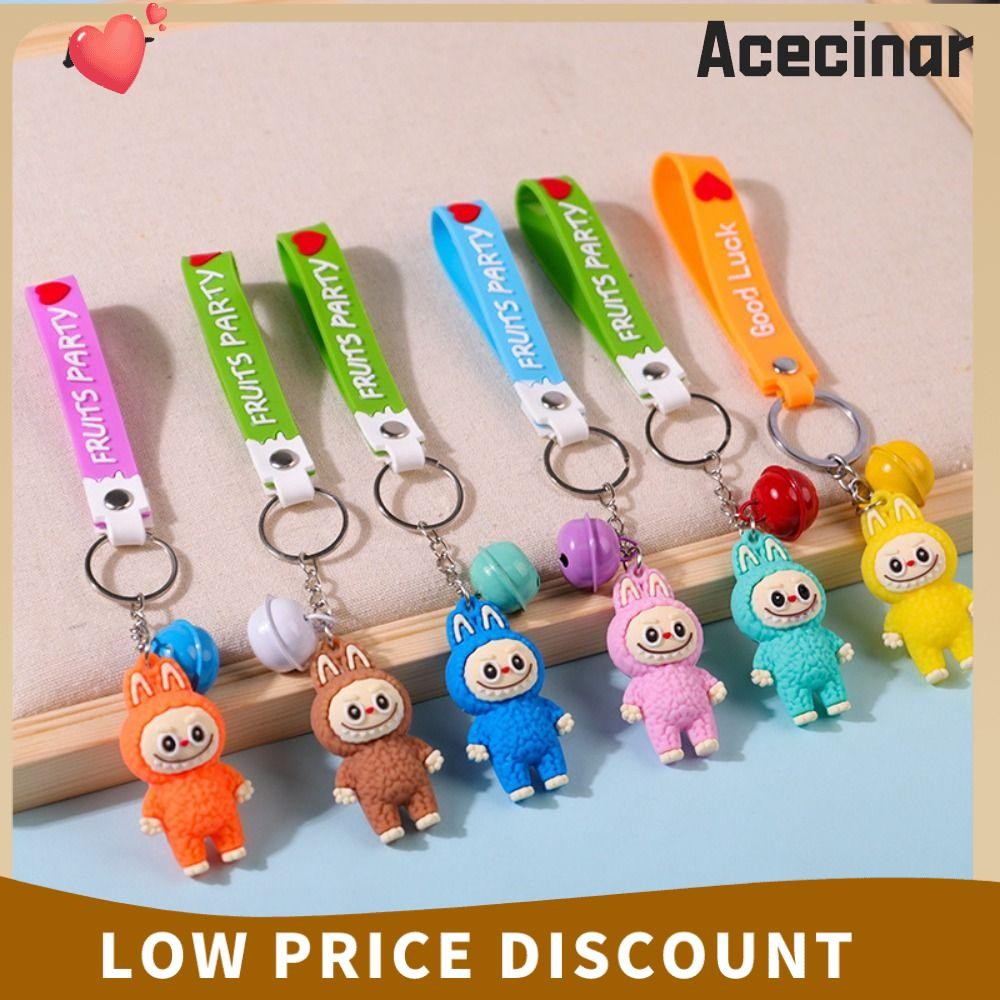 ACECINAR Pop Mart Keychain, Labubu Leather Rope Bell Cartoon Doll ...