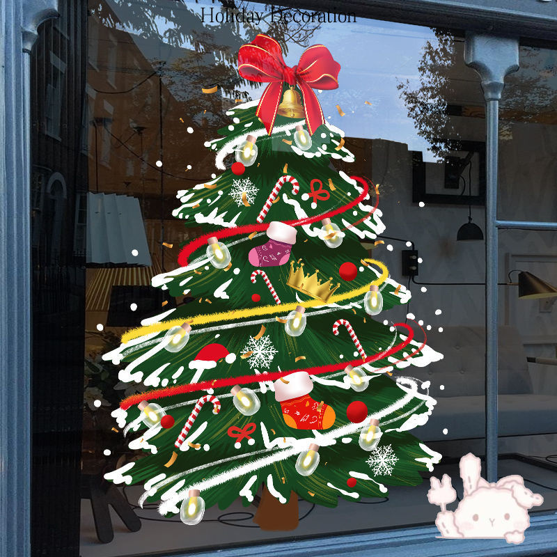 Christmas Window Scene Layout Window Stickers Christmas Tree Atmosphere ...