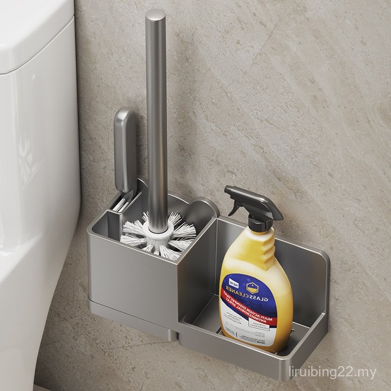 Toilet Brush Wall-Mounted Perforation-Free Shelf Household No Dead ...