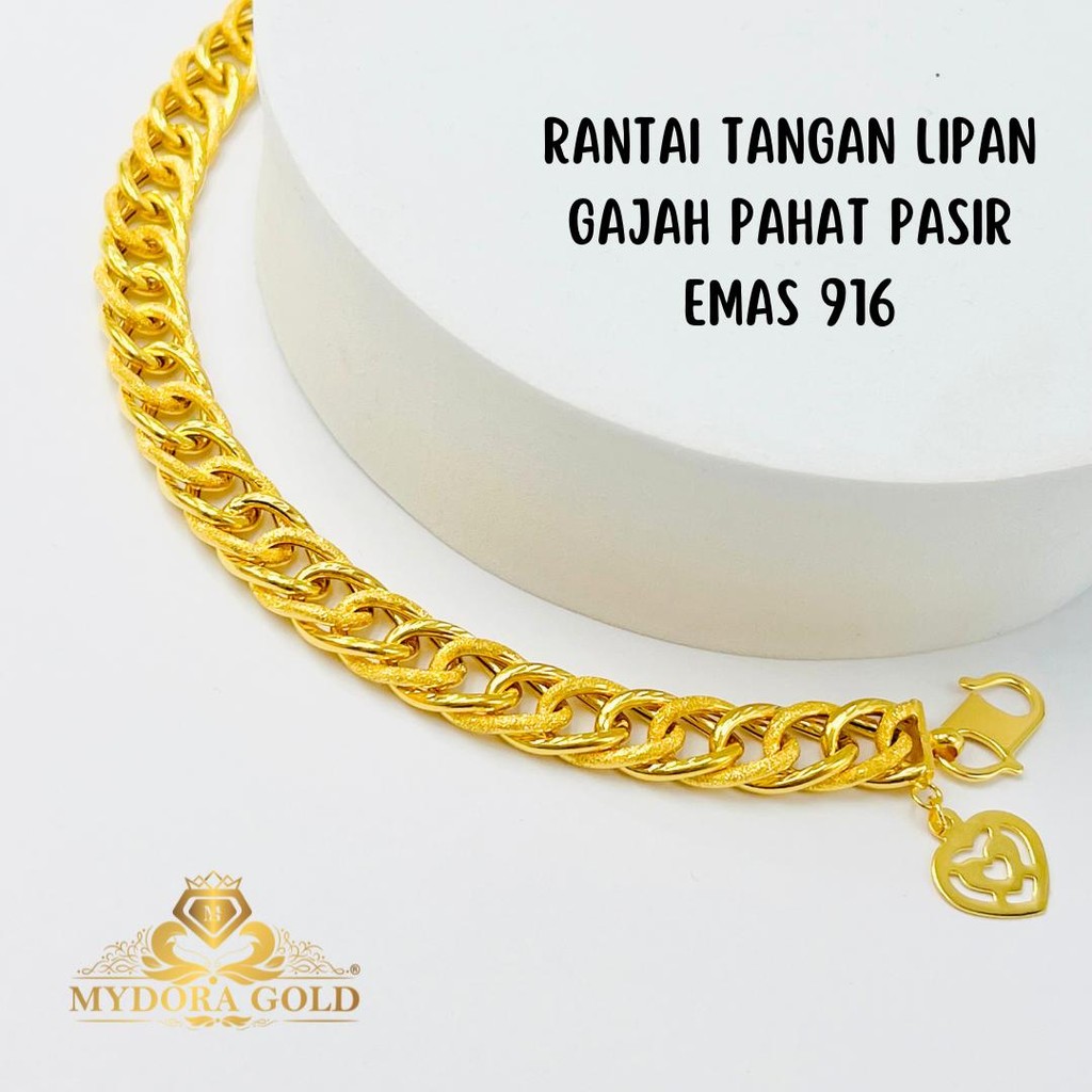 MYDORA Rantai Tangan Lipan Gajah Pahat Pasir l EMAS 916/22K | Shopee ...