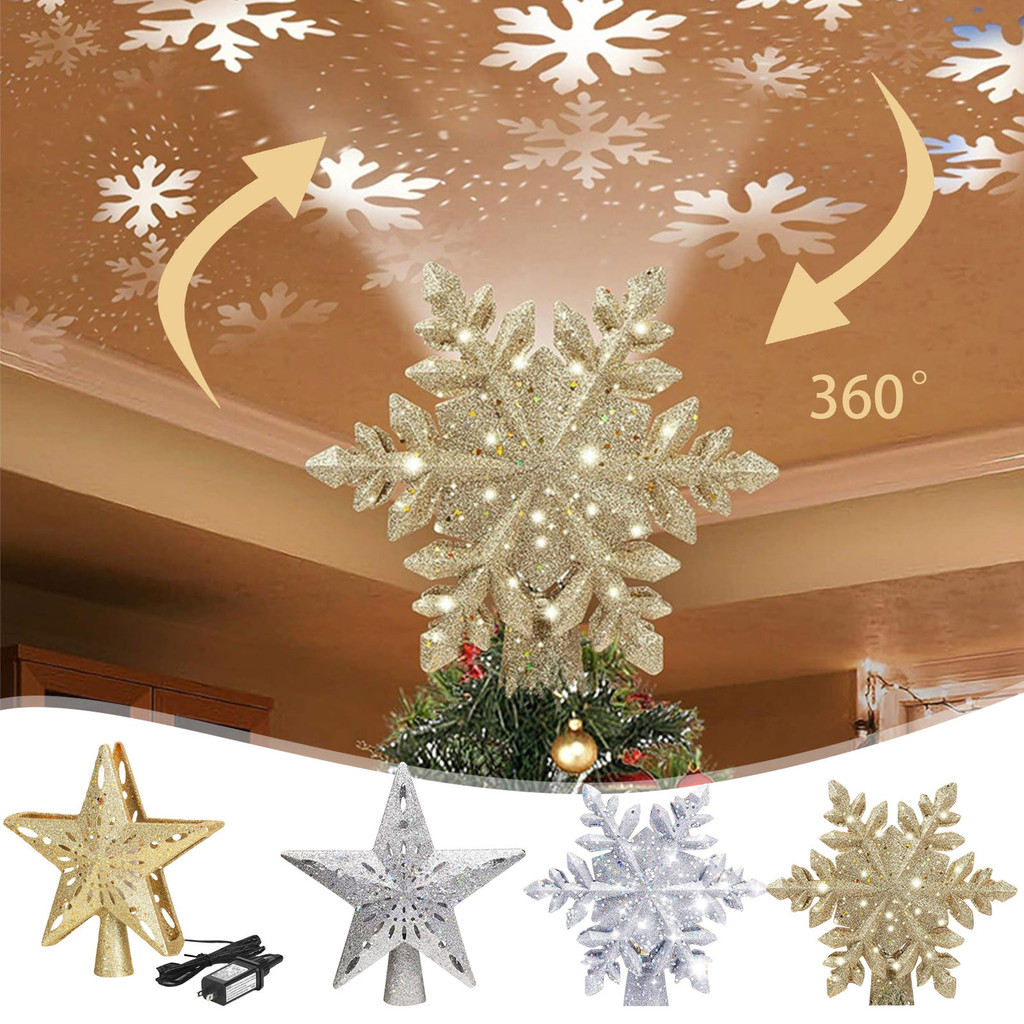 Christmas Tree Topper, Purtuemy 3d Snowflake Projection Lighted Tree ...