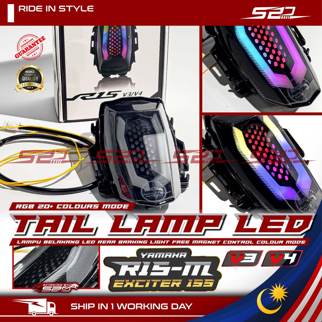 Tail Lamp SHARK POWER YAMAHA R15 R15M V3 V4 Lampu Belakang RGB LED Rear ...