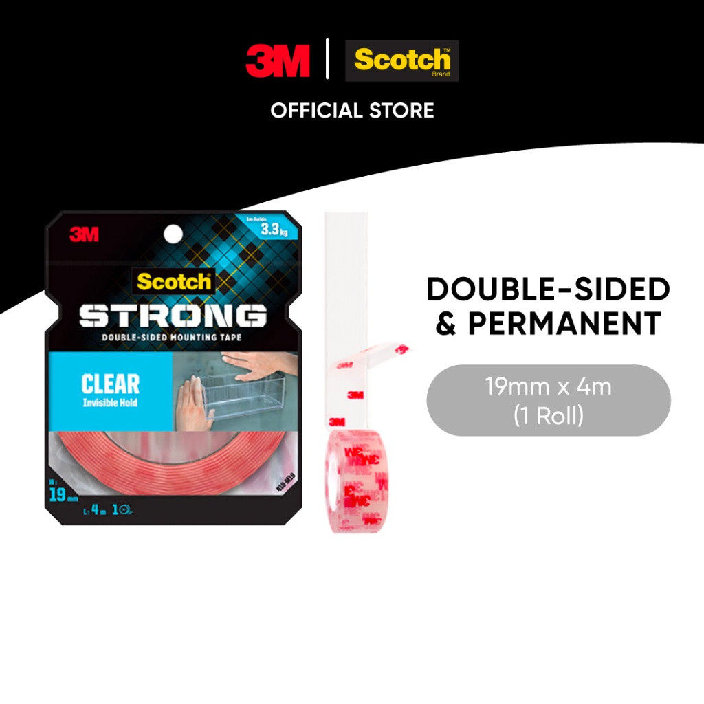 3M™ Scotch® Clear Double Sided Mounting Tape, Invisible Hold For Mounting Items on Walls (1 Pc ...