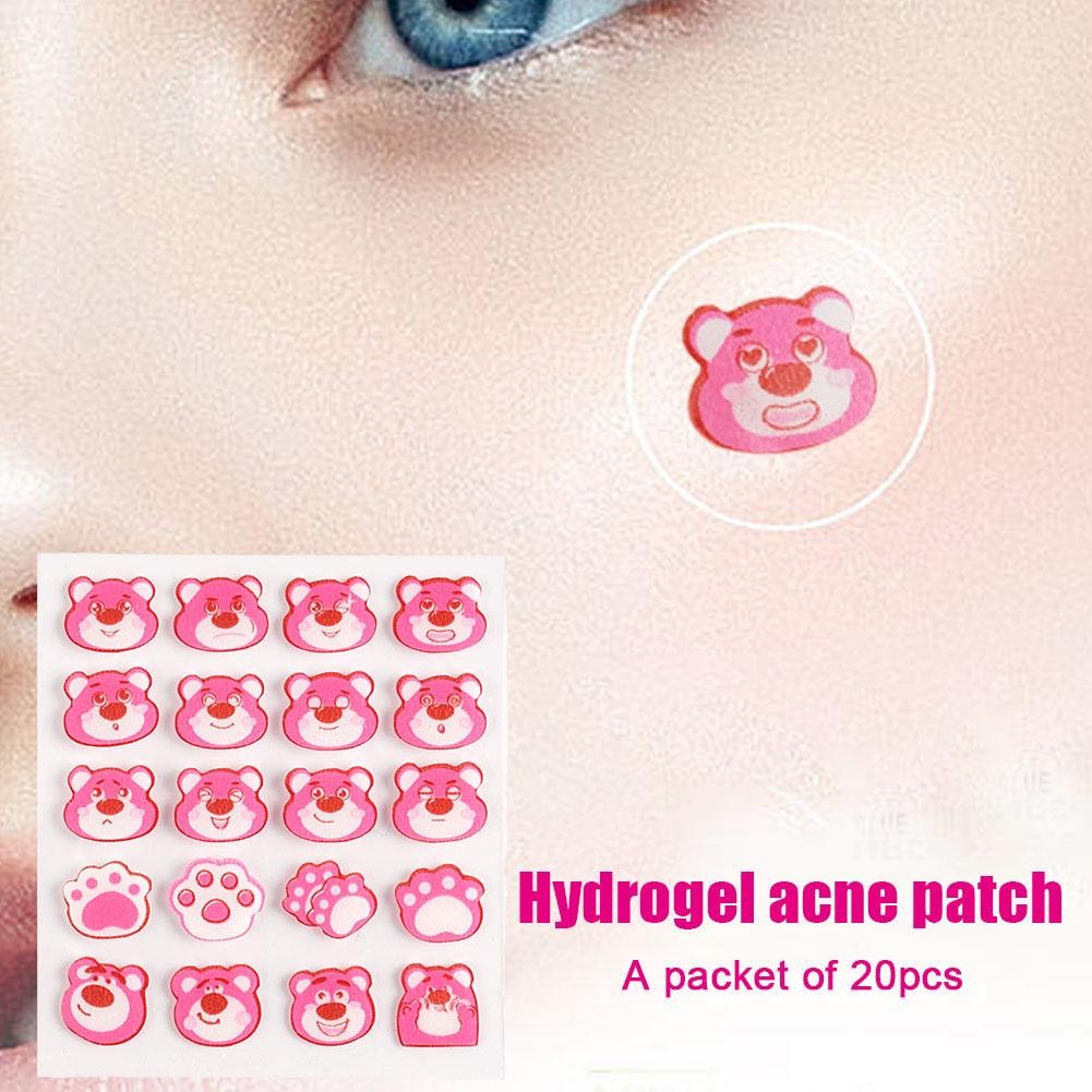 20pcs/sheet Cute Strawberry Bear Acne Patch Hydrocolloid Pimple Pink ...