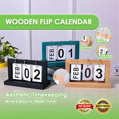 Simple Wooden Calendar Multicolor Flipping Desktop Ornament for Home ...
