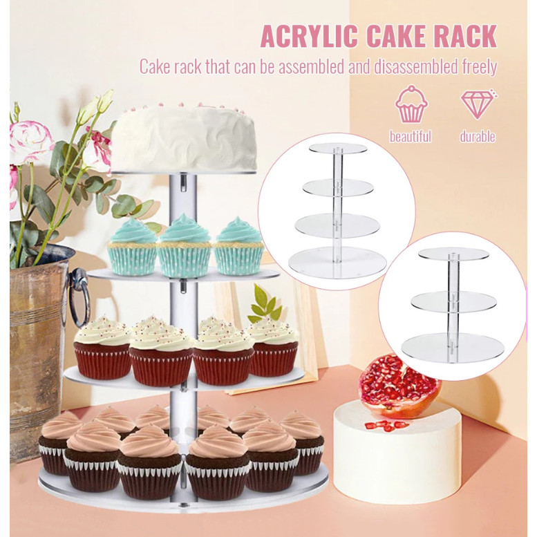 3/4 Layers Cupcake Stand Round Acrylic Cupcake Display Stand Holder Clear Dessert Pastry Tower ...