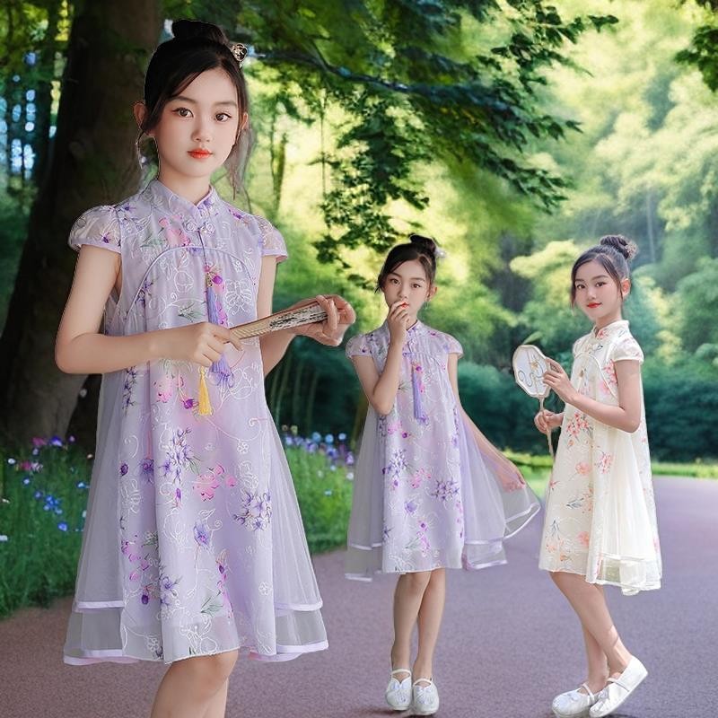 Girls New Chinese Cheongsam Dress Middle Big Children Little Girls ...