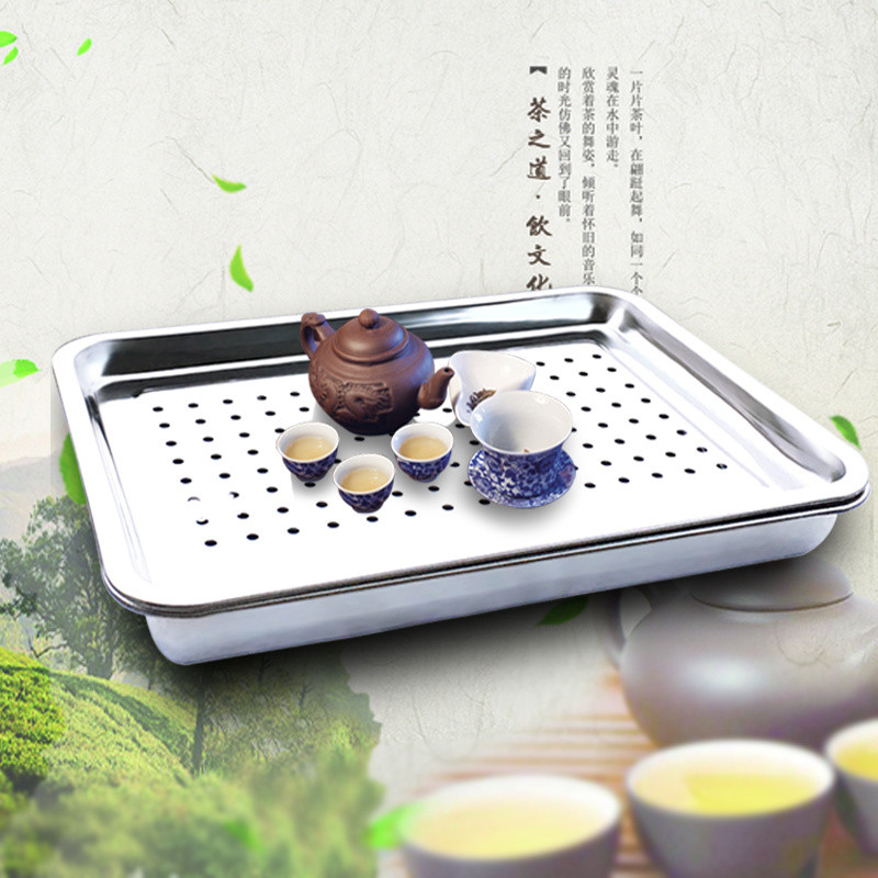 Thick Double-Layer Water Storage Tray Stainless Steel Tea Tray Square ...