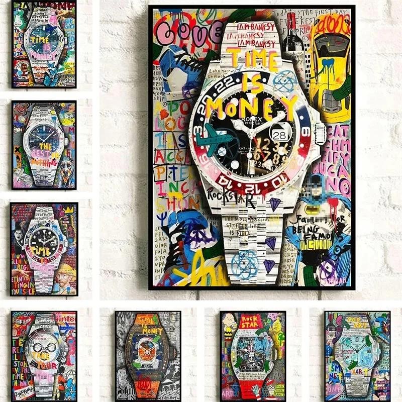 Lukisan Kanvas Grafiti Jam Tangan Fesyen - Poster & Cetakan Seni Pop ...