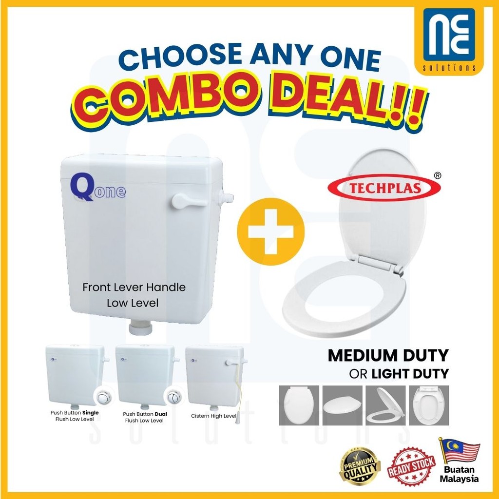 COMBO Qone PVC Cistern Toilet Water Tank TECHPLAS Toilet Seat & Full ...