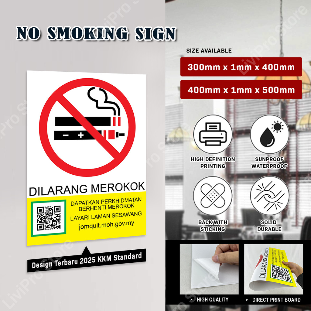 PVC No Smoking Sign Dilarang Merokok Signboard Papan Tanda Standard ...