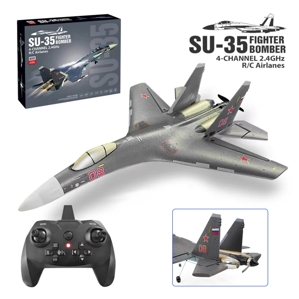 Su35 Rc Plane 4CH Foam Remote Control Airplane Model QF009 J16 Glider 2.4G 360° Flip-Roll 525mm ...