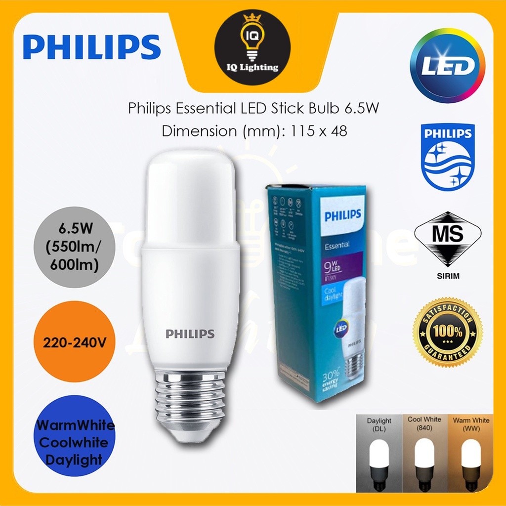 PHILIPS Essential 6.5W 9W 11W E27 LED Stick Bulb/Philips LED Bulb ...