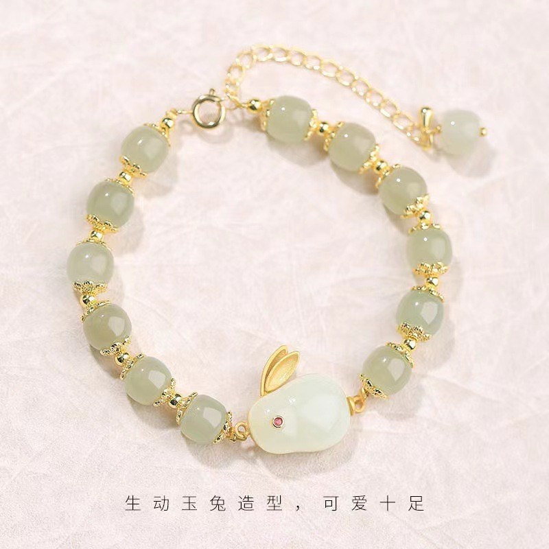 Money Rabbit Infinite Hetian Yu Rabbit Bracelet Female ins Niche Design ...
