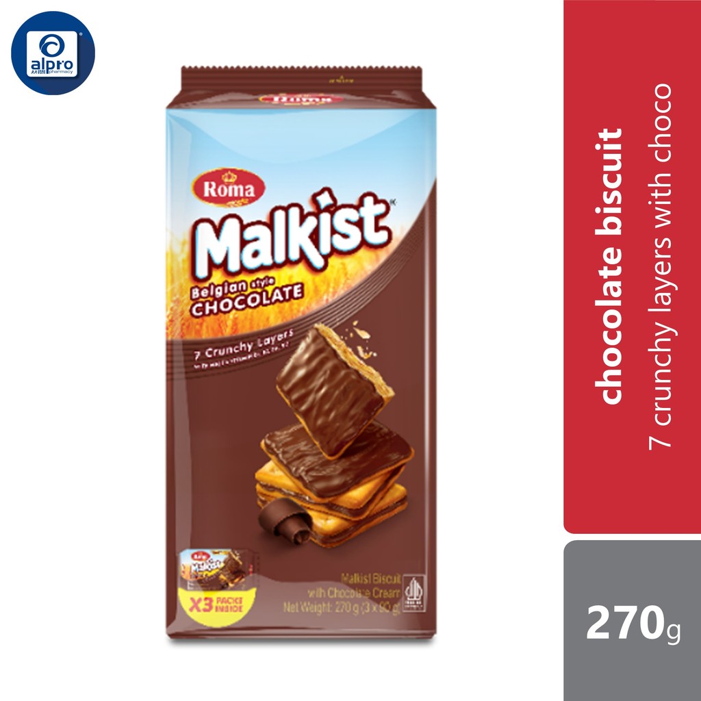 Roma Malkist Chocolate Crackers 270g (90g ×3s) | 7 Crunchy Layers with Chocolate | Shopee Malaysia