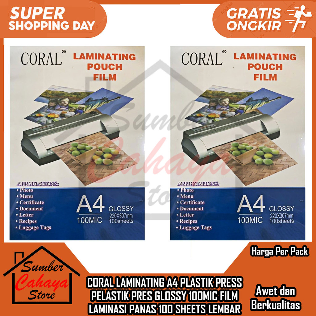 Coral Laminating A4 Plastic Press Glossy Pressed Plastic 100mic Photo ...