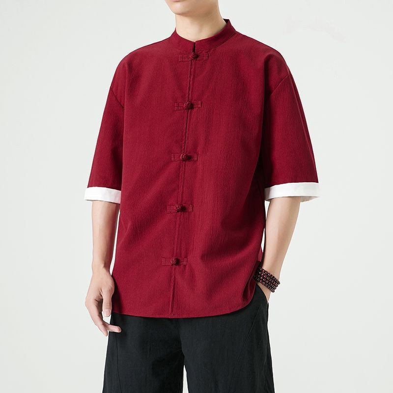 Chinese New Year Costume Mens Linen Cheongsam Hanfu CNY Clothes Chinese ...