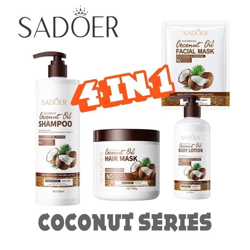 SADOER Coconut Shampoo & Hair Mask 4in1 Set: Deep Moisturizing Nourishment for Smooth and Shiny ...