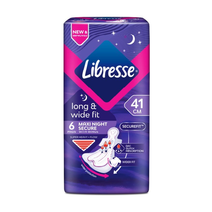 LIBRESSE Long & Wide Fit Maxi Night Secure 41cm Wings 6's | Shopee Malaysia