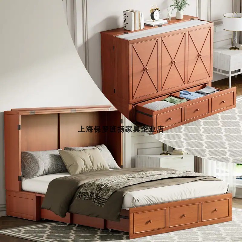 All Solid Wood Foldable Bed Retractable Bed Murphy Bed Wall Cabinet Bed ...