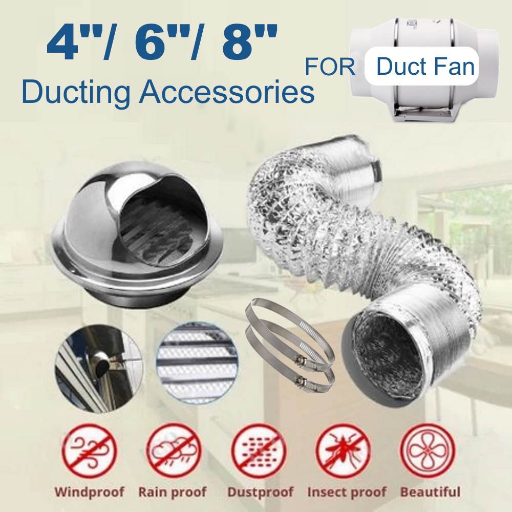 4"/ 6"/ 8" Ducting Kit Flexible Aluminium Duct Hose + Ventilation Cap ...