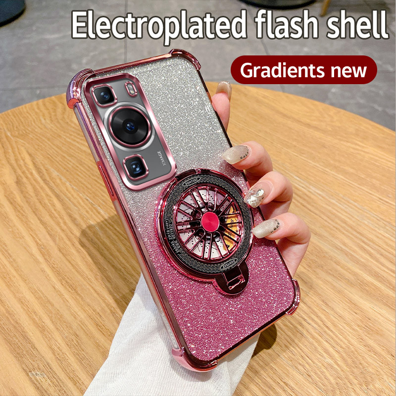 For Huawei P60 Pro Case Shockproof Electroplated TPU Rotating Gyro ...