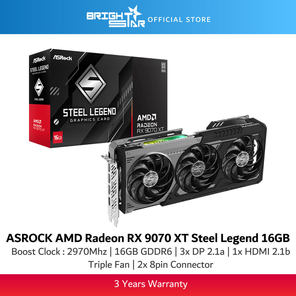 ASROCK Radeon RX 9070 XT Steel Legend 16GB Graphics Card - White/Dark ...