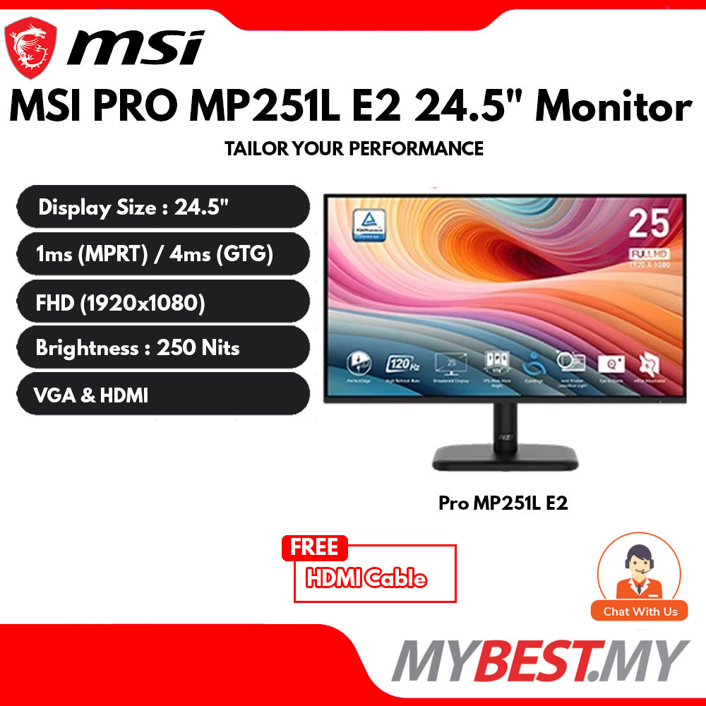 MSI PRO MP251L E2 Business & Productivity Monitor (24.5" | FHD | 120Hz ...