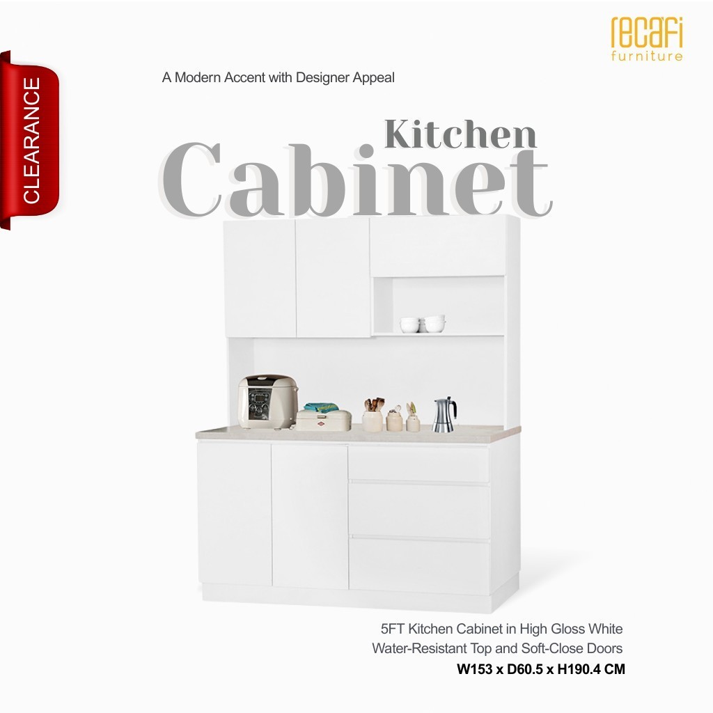 Recafi Furniture 5FT Melamine High Gloss White Modern Kitchen Cabinet ...