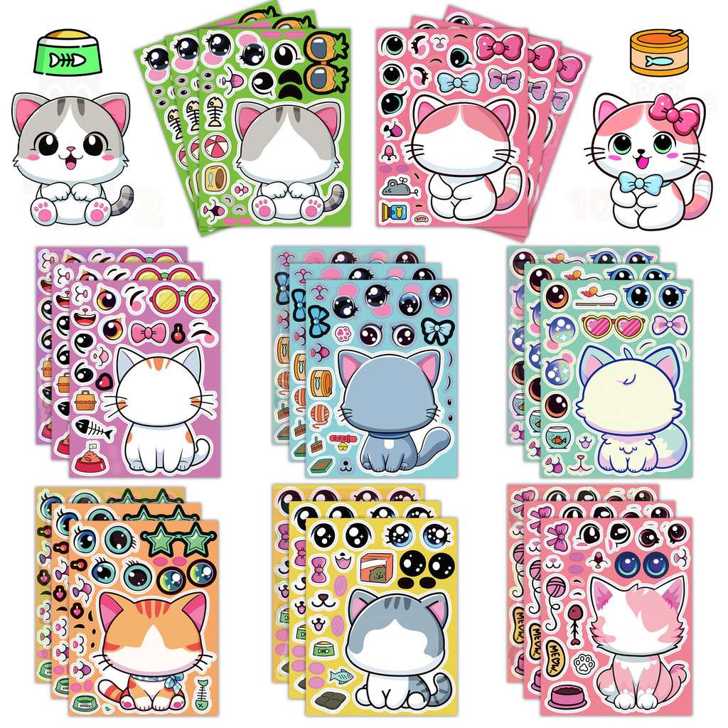 8pcs/set Cartoon Cat Cute Puzzle Stickers for Children DIY Kitten Tent ...