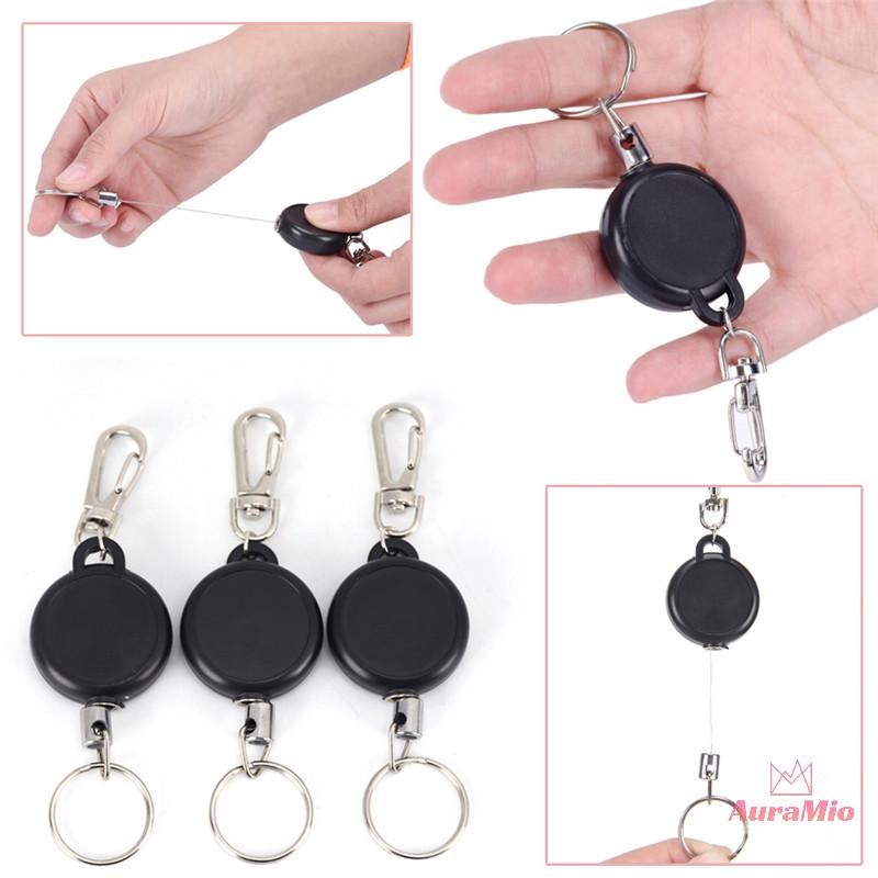 [AuraMio] Retractable Key Chain Reel Steel Cord Recoil Belt Ring Badge ...