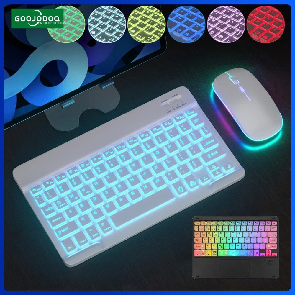 Goojodoq 10 inch Wireless Keyboard and Mouse Backlight LED Colorful ...