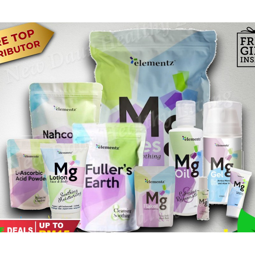 ELEMENTZ COMPLETE Set Magnesium Oil Mg Gel Mg Lotion Mg Flakes Mg Deo ...