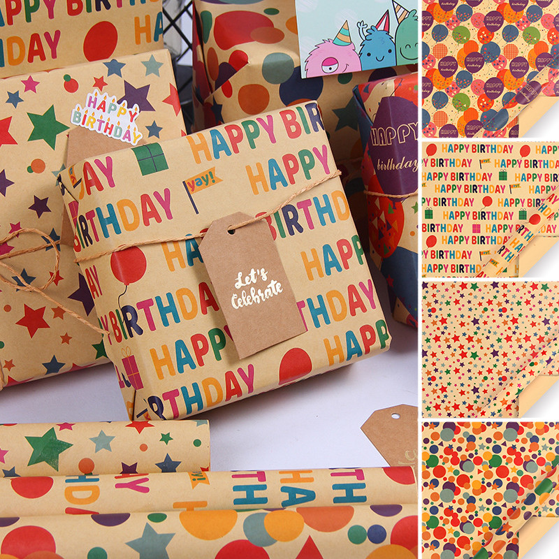 [Roll Packaging] Happy Birthday Gifts Wrapping Paper Kraft Paper ...