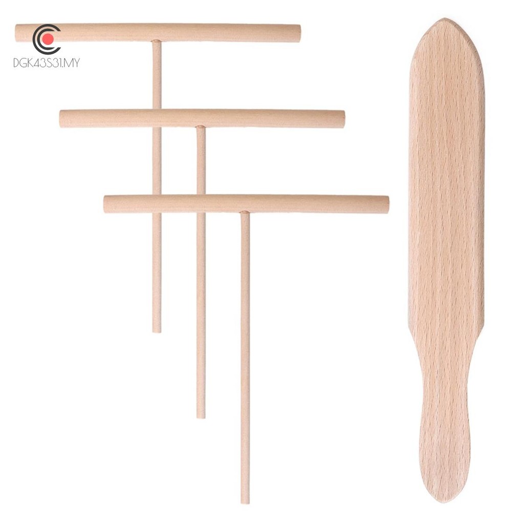 4 Piece Spatula Set Wooden T Sticks for Spreading Pancake Batter Crepe ...