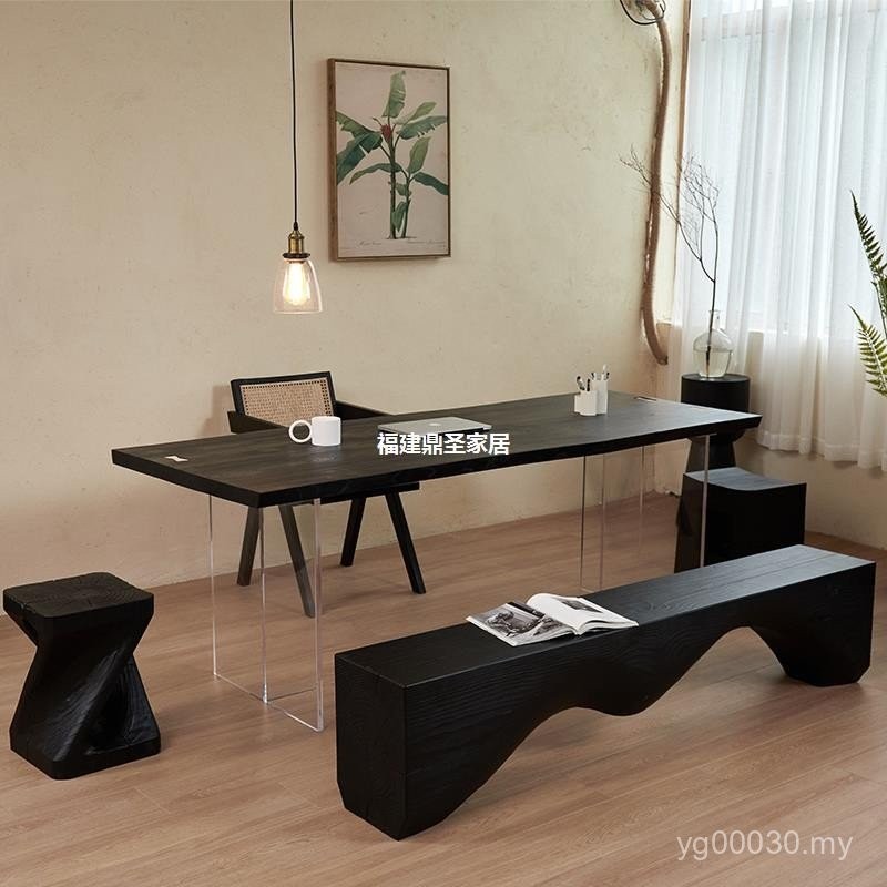 Silent Style Carbonized Black Solid Wood Dining Table Log Large Board ...