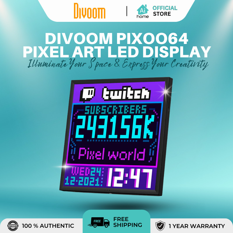 DIVOOM Pixoo64 Pixel Art LED Display Social Media Counter 64x64 The ...