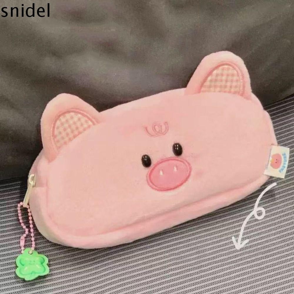 SNIDEL Puppy Plush Pen Bag, Large Capacity Zipper Cartoon Pig Pencil ...