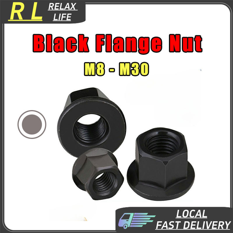 【RL】 Big Black Carbon Flange Nut M8 M10 M12 M14 M16 M18 M20 M22 M24 M27 ...
