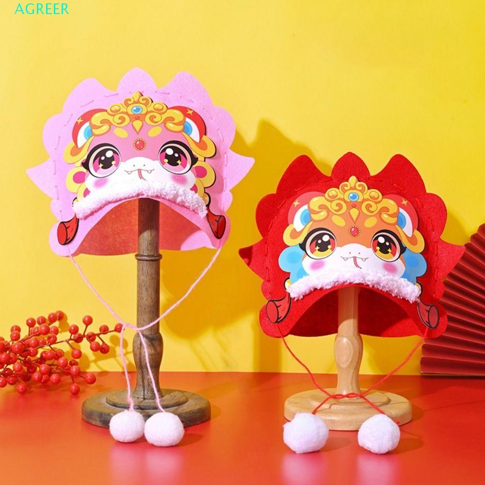 AGREER Chinese New Year Hat, Chinese Style Hand Assembly Cartoon Snake ...