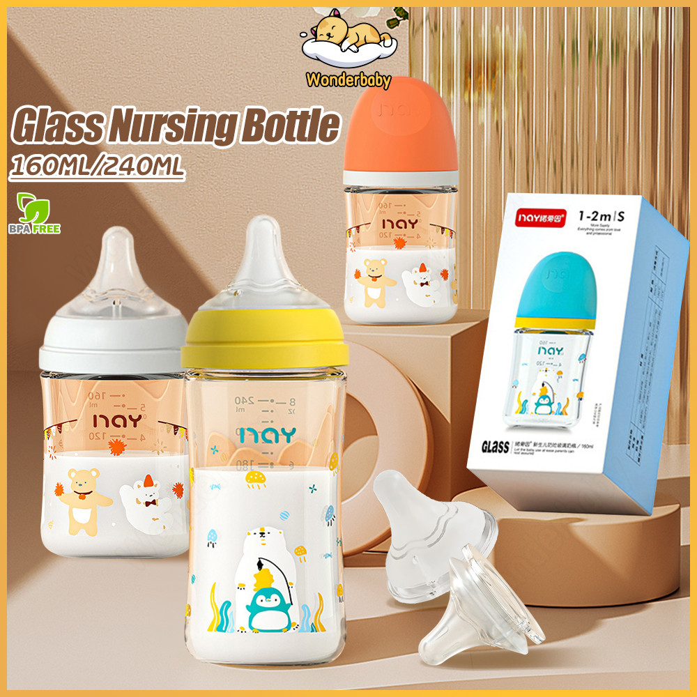 Wonderbaby 240ML Baby Milk Bottle Glass Feeding Bottle Baby Botol Susu ...