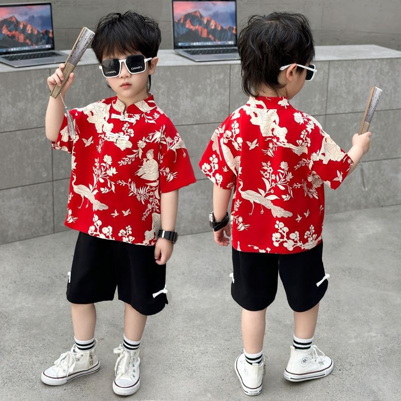 Hanfu Boys Suit 2024 Improved Tang Suit Little Master Short Sleeve ...