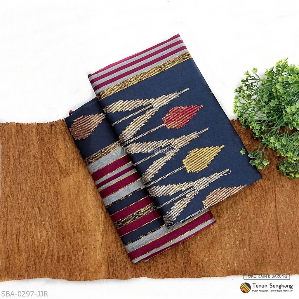 Genuine Woven Makassar Silk Bugis Sarong Jijiri Motif Series Navy Blue ...