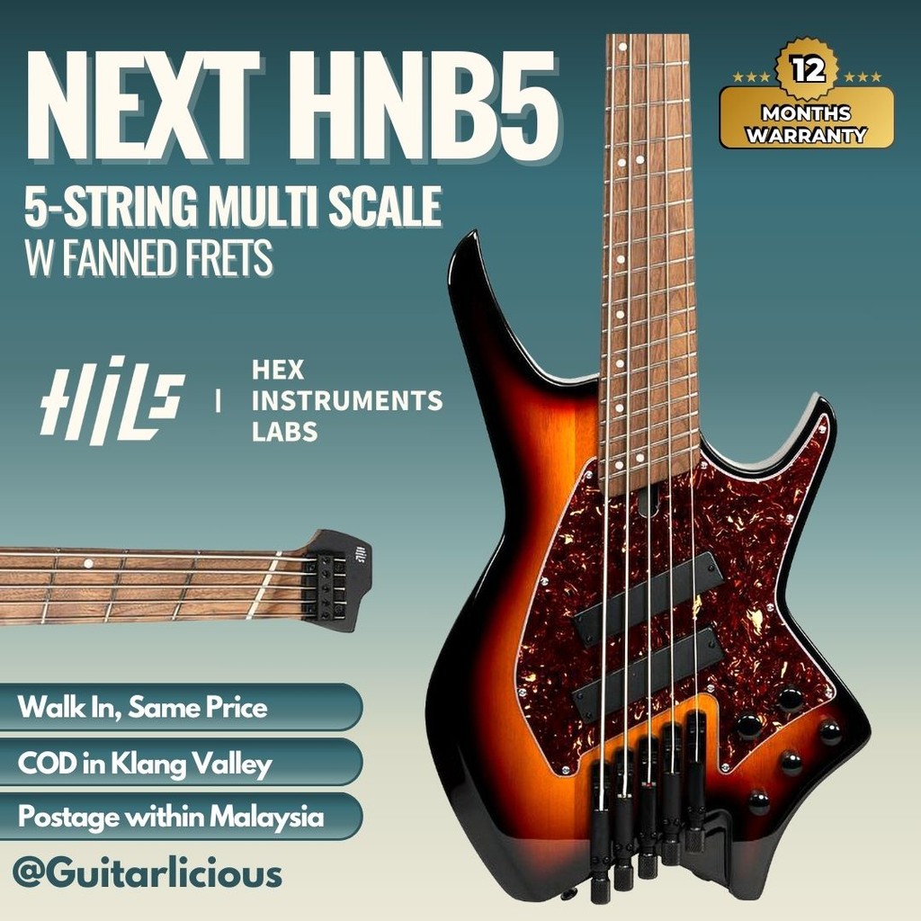 HILS NEXT HNB5-5 String Multi-Scale Bass w Fanned Frets - Sunburst ...