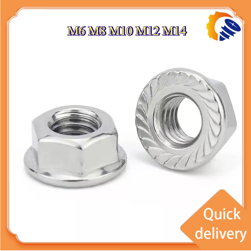 [ZQ-MY-1] SUS304 Flange Nut Fine Thread Hex Fastener Nut Flange Cap M6 ...