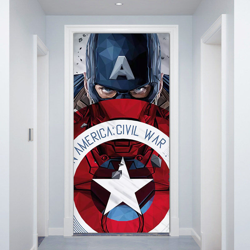 Marvel Stickers Door Bedroom Room Self-Adhesive Whole Wooden Door ...
