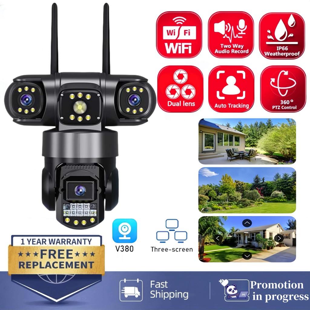 Outdoor HD 4K Triple Lens CCTV WiFi IP Security Camera Night Vision PTZ ...