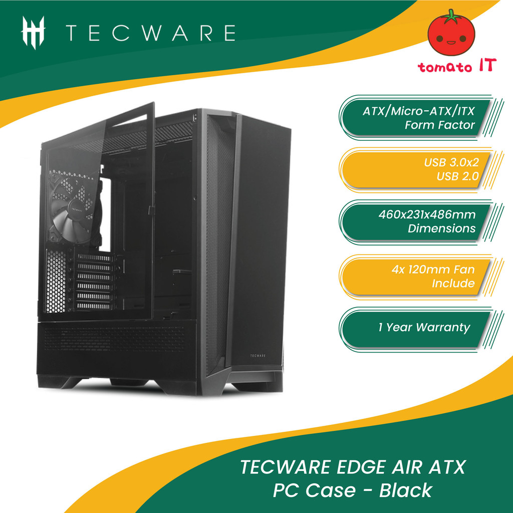TECWARE Edge Air TG ATX PC Case 4x120mm Fan - Black | Shopee Malaysia