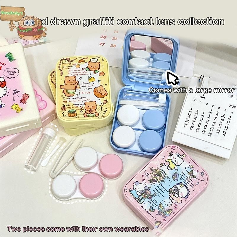 NB 2Pair Kawaii Cartoon Hello Kitty Butter Bear Portable Contact Lens ...