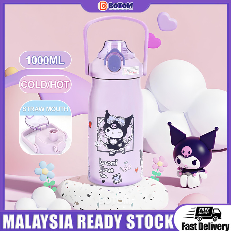 MYBOTOM 1000ML Kuromi Tumbler with Straw 316 Stainless Steel Melody Water Bottle With Handle ...